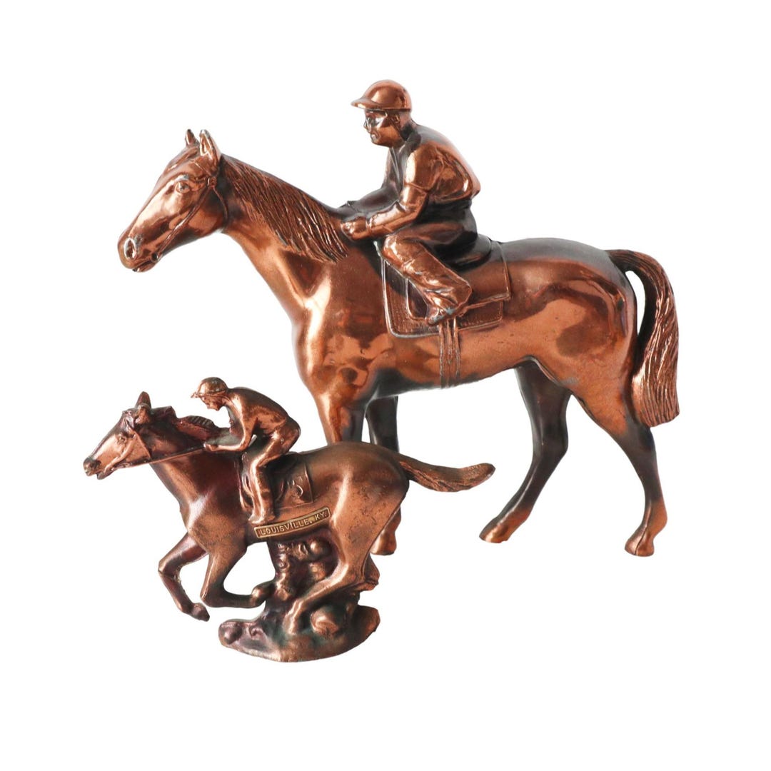 Vintage Copper Equestrian Figurines Set of 2 Horse & Jockey Racing ...