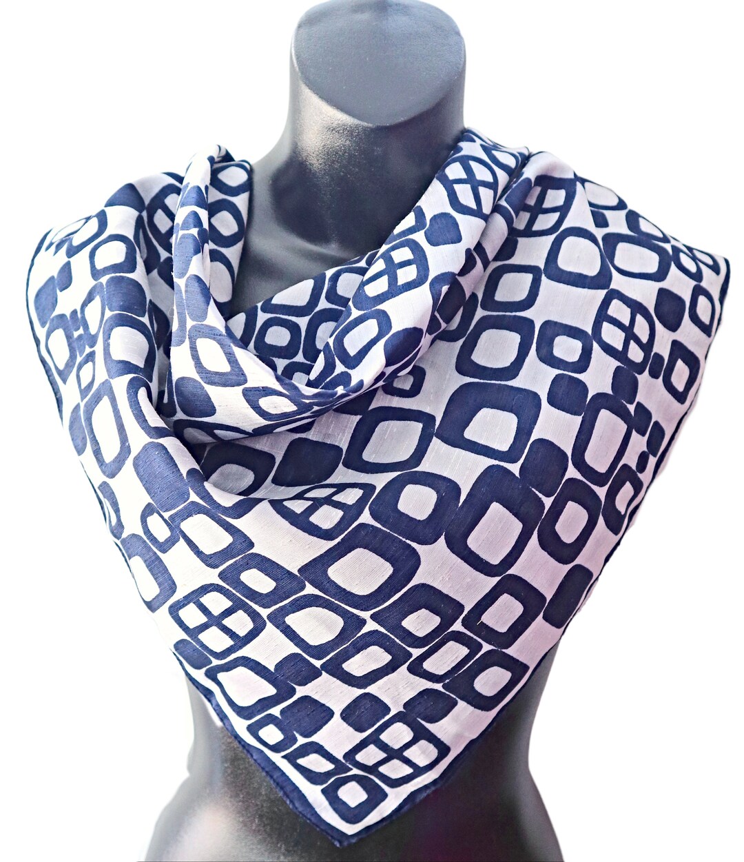 Vintage Fashion Scarf Blue & White Abstract Scarves - Etsy