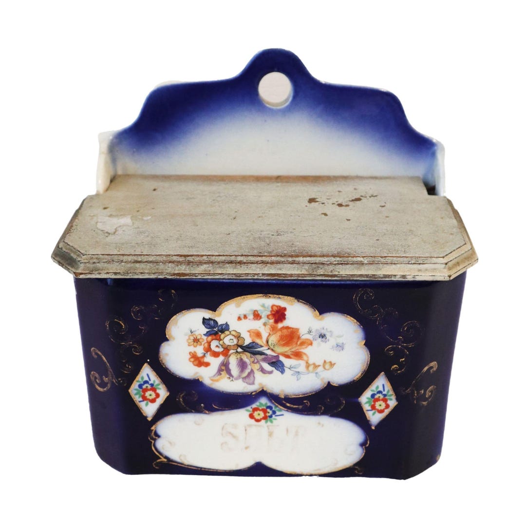 Vintage Ditmar Cobalt Blue Ceramic Salt Box With Wood Lid 61/4 Tall ...