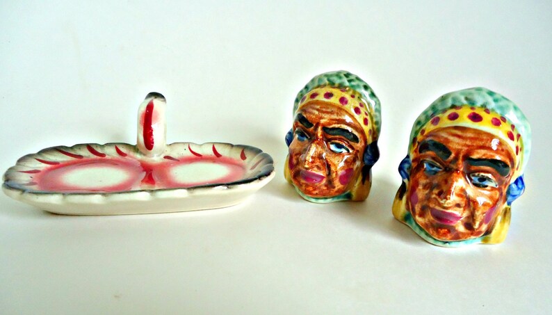 Vintage Native American Salt & Pepper With Tray - Etsy