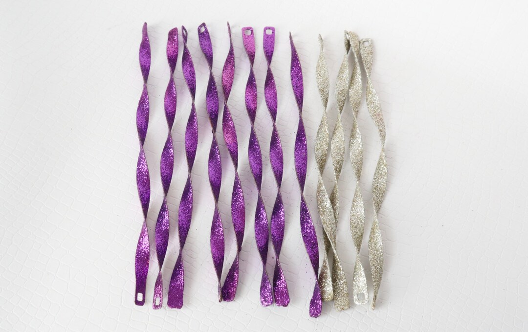 12 Vintage Christmas Tree Metal Icicles Purple & Silver Glitter 1990s ...