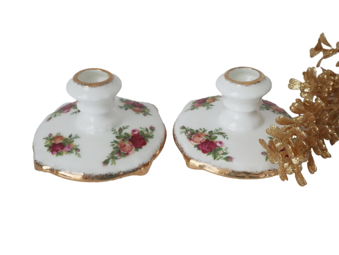 Vintage Royal Albert Candle Holders Old Country Roses Porcelain ...