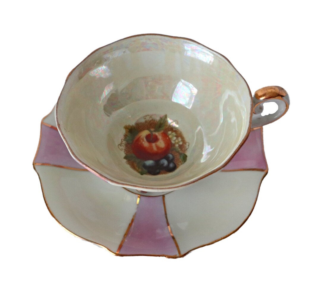 Vintage Lusterware Tea Cup and Saucer Teacup Lavender & White Fruit 3 ...