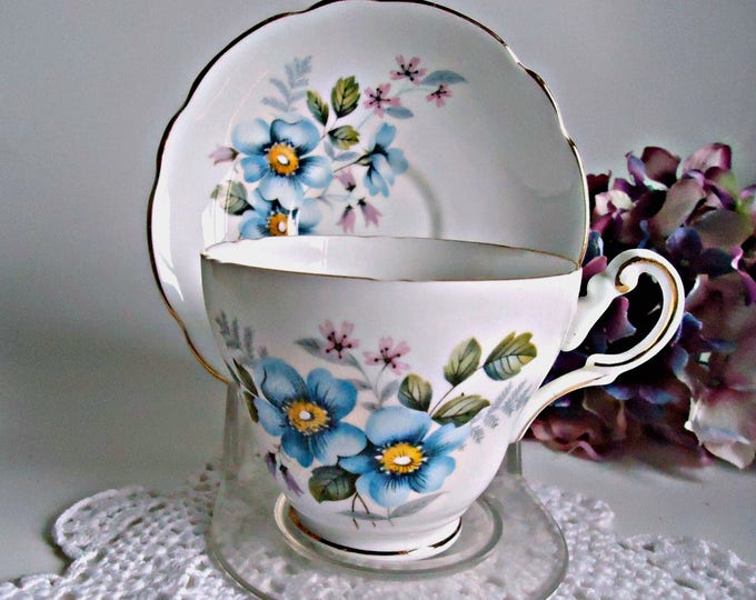Tea Cup and Saucer Regency Teacup Vintage Blue Floral - Etsy
