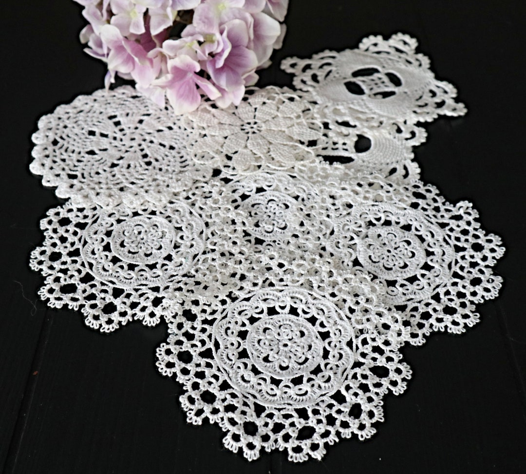 8 Crocheted Small Doilies Crocheted Doily Ecru Vintage Doilys Doilies ...