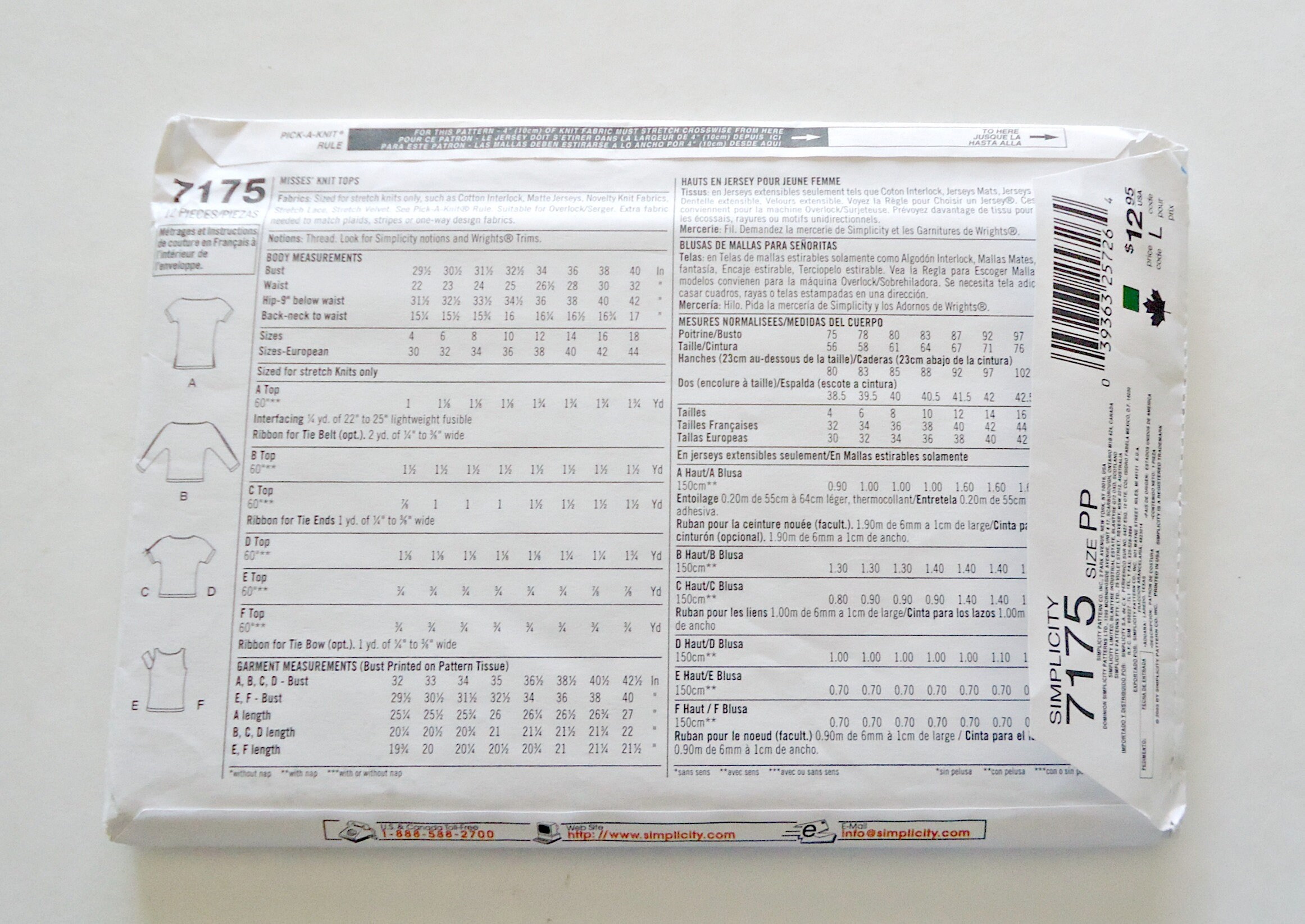Simplicity 7175 Sewing Pattern Misses' Knit Tops 6 Styles - Etsy