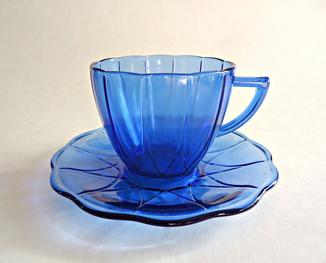 Depression Glass Cobalt Blue Hairpin Newport Cup and Saucer 1930's - Etsy