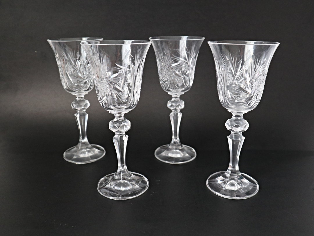 4 Vintage Pinwheel Crystal Liqueur Stemmed Glasses Liquor Cordial ...