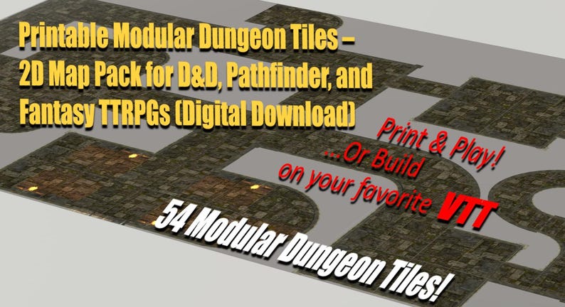 Printable Modular Dungeon Tiles – 2D Map Pack for D&D, Pathfinder, and ...