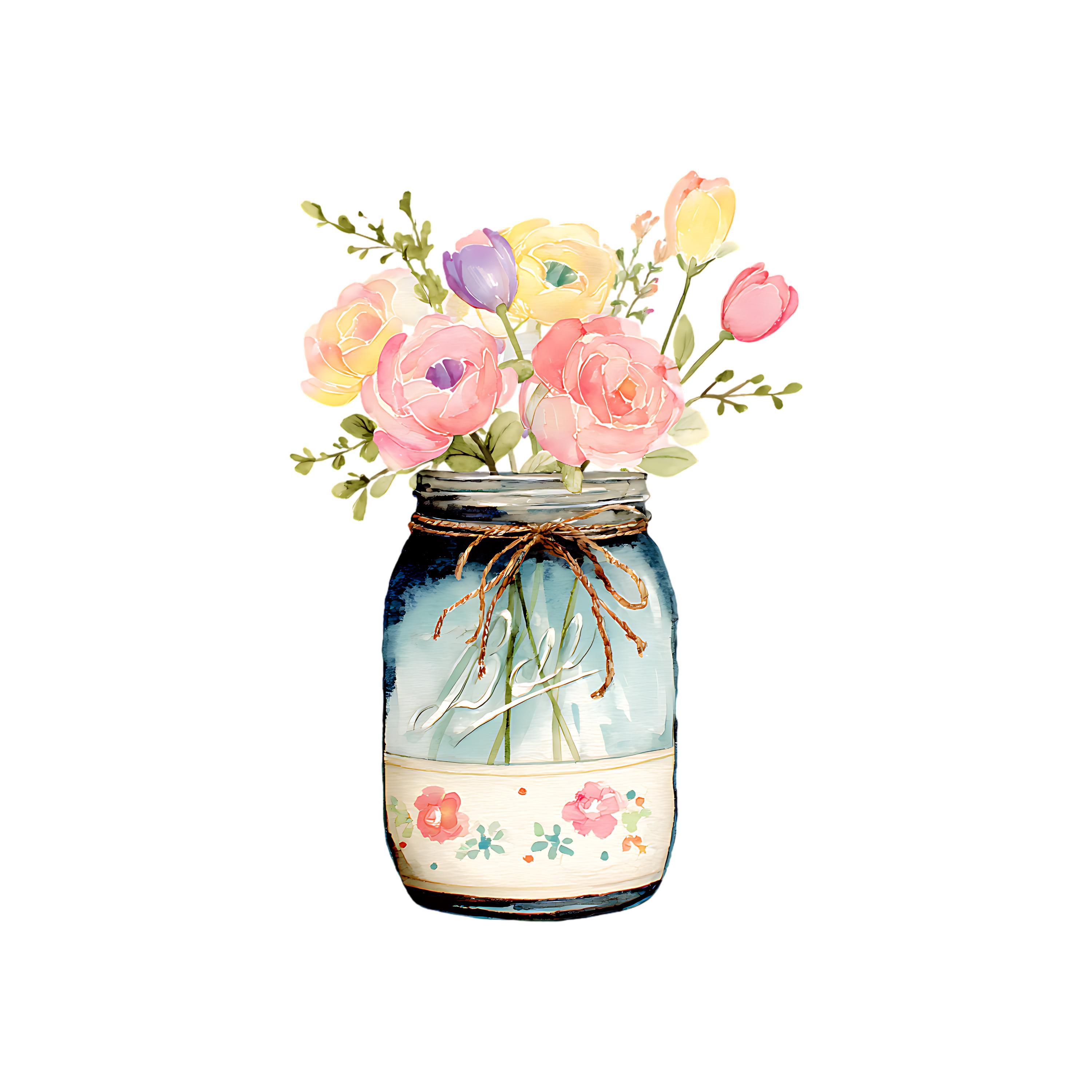 Mason Jar Clipart - 16 Flower Designs for Crafts - Etsy