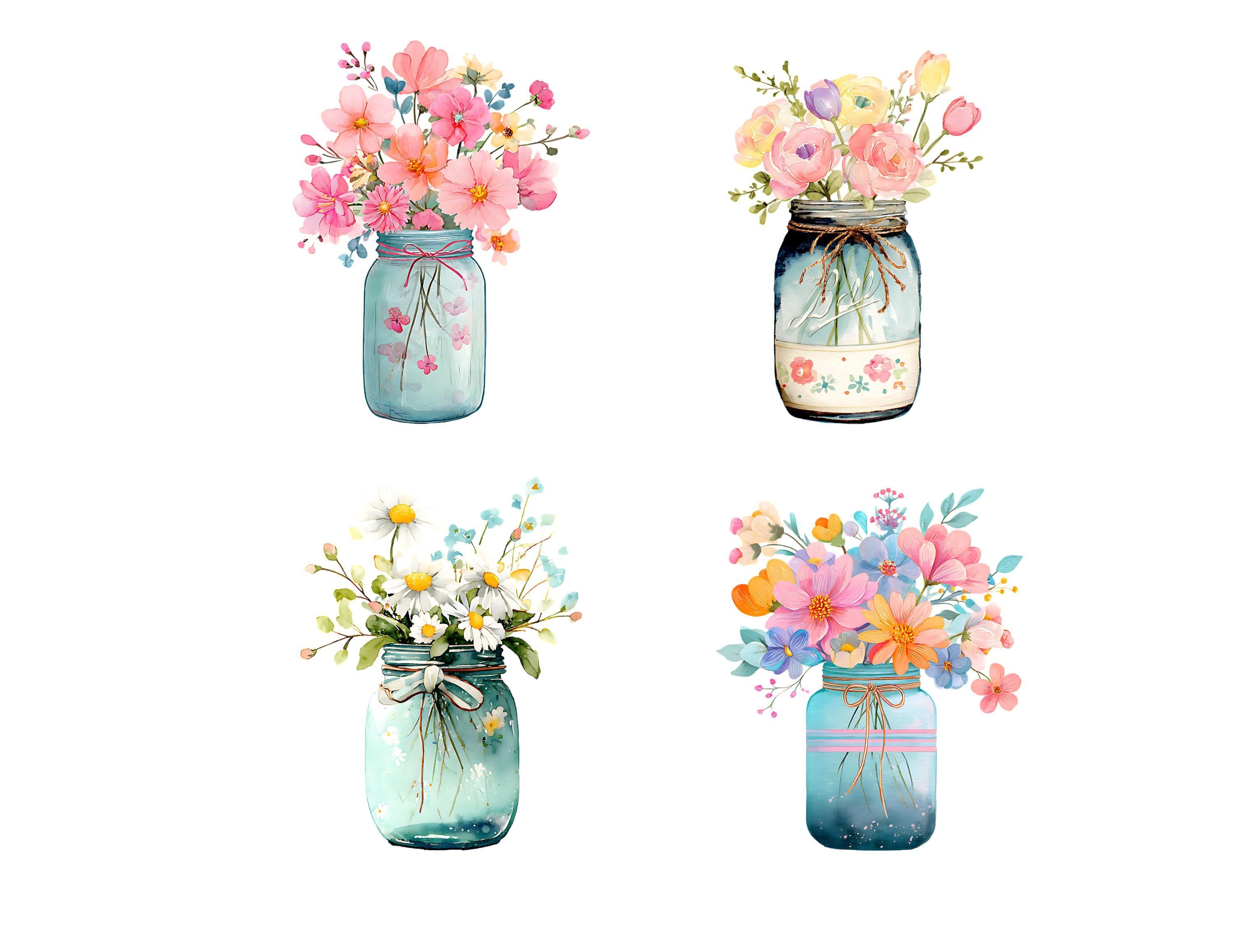 Mason Jar Clipart - 16 Flower Designs for Crafts - Etsy