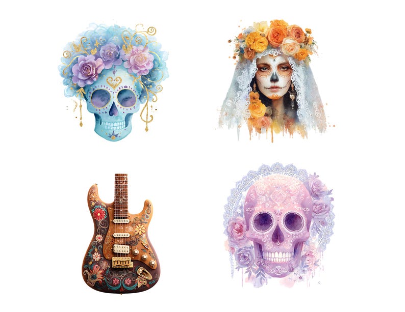 Dia De Los Muertos Clipart: Sugar Skulls (PNG) File - Etsy