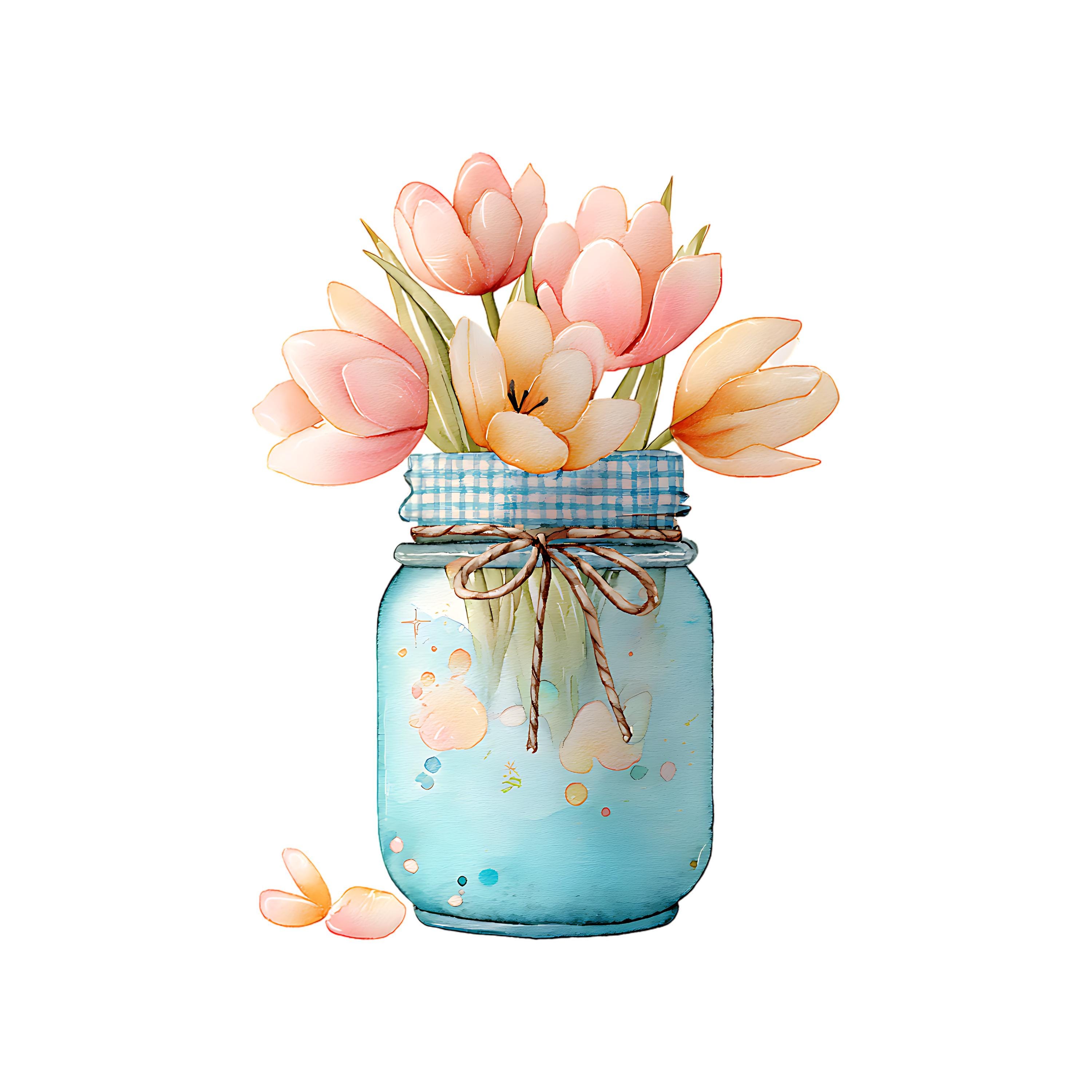 Mason Jar Clipart - 16 Flower Designs for Crafts - Etsy