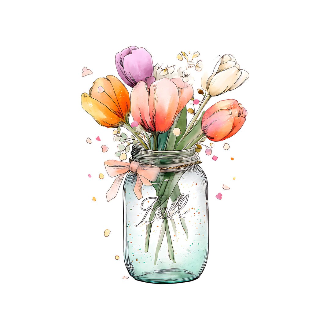 Mason Jar Clipart - 16 Flower Designs for Crafts - Etsy