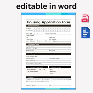 Rental Application Form, Tenant Screening, Printable and Editable (PDF ...