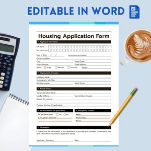Rental Application Form, Tenant Screening, Printable and Editable (PDF ...