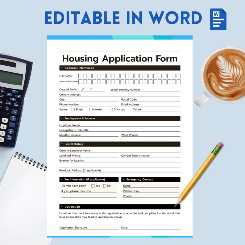 Rental Application Form, Tenant Screening, Printable and Editable (PDF & Word) - Etsy
