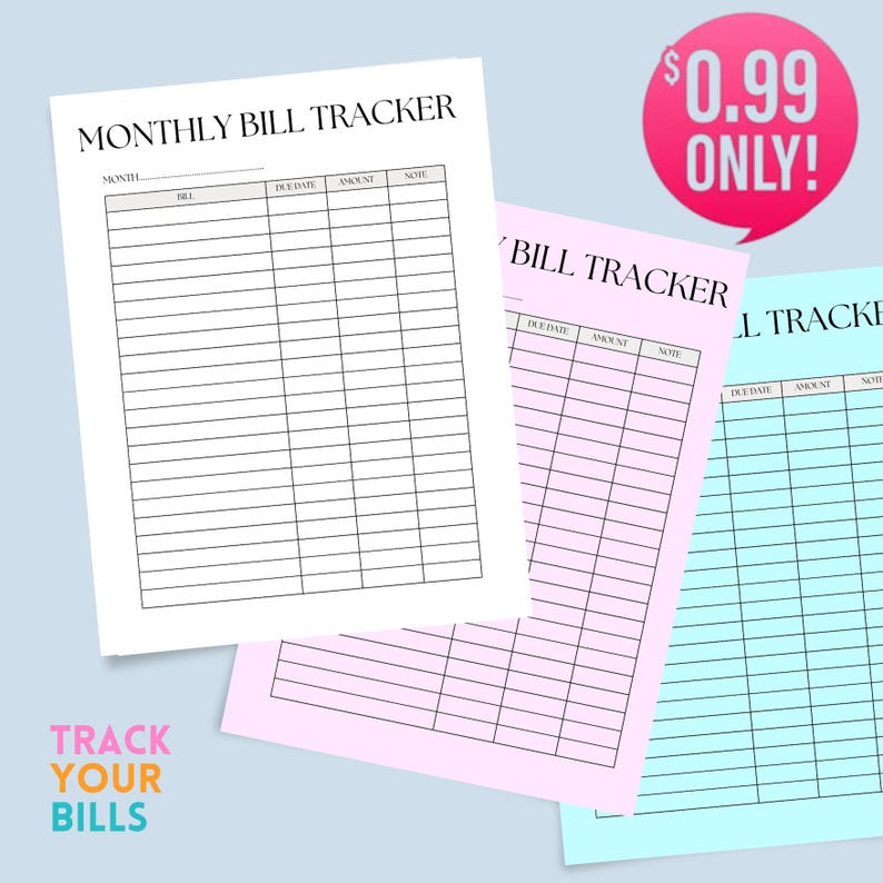 Bill Tracker & Payment Checklist • Monthly Finance Planner • Budget ...