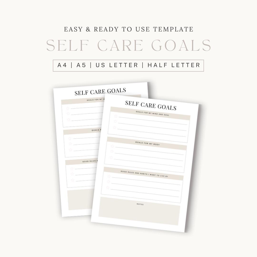 Self Care Checklist Goals Printable PDF Template | Self Care for Moms ...