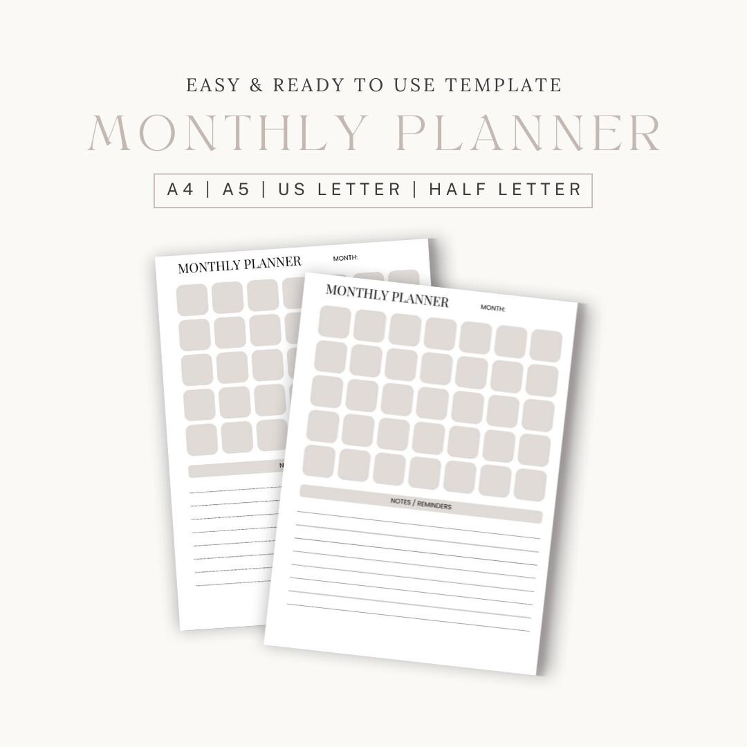 Monthly Planner One Page Printable Template | Month at a Glance PDF ...
