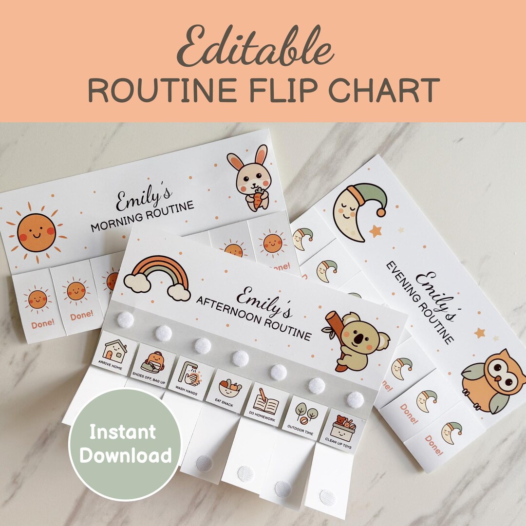 Editable Kids Routine Chart, Daily Visual Schedule (digital Download ...