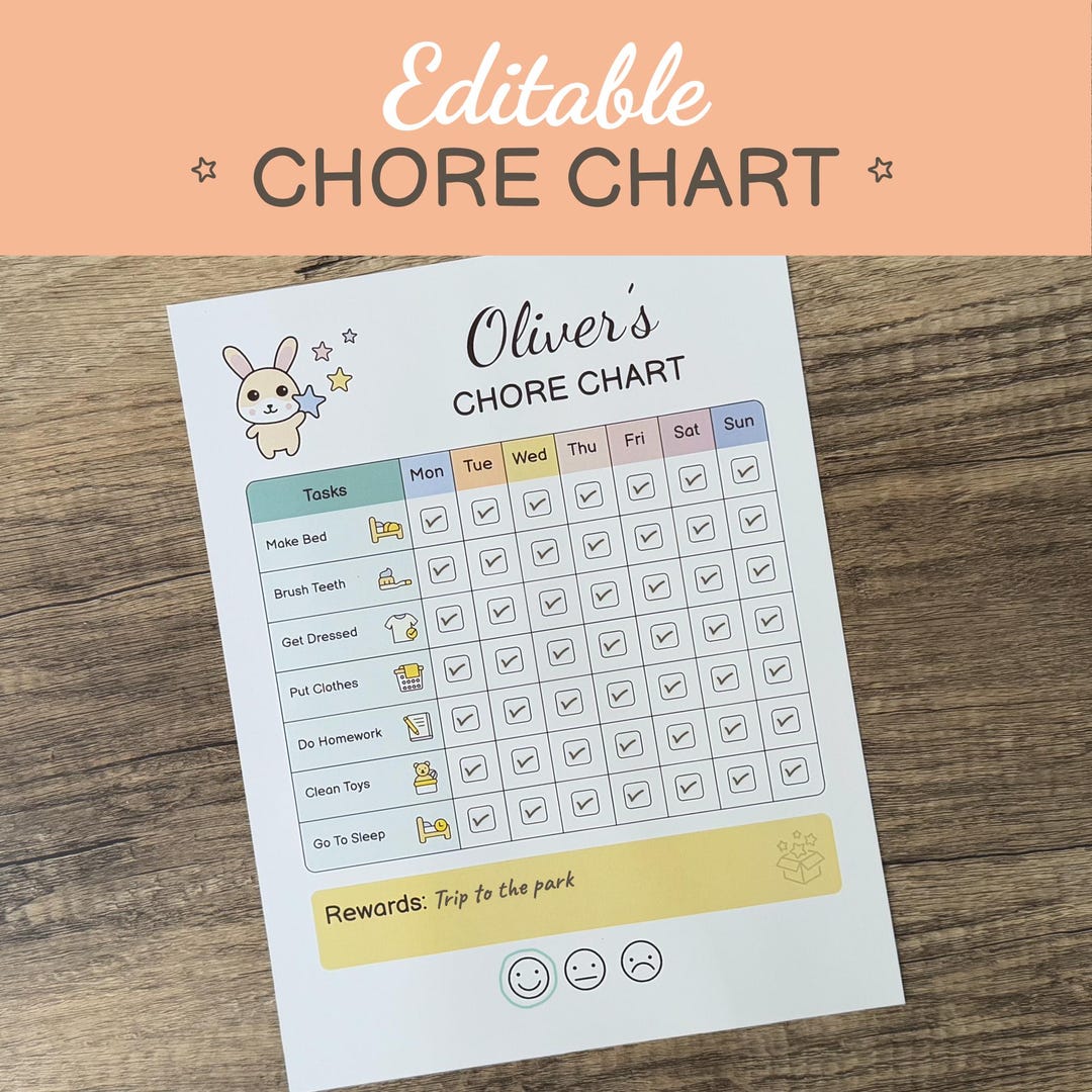 Editable Kids Chore Chart | Visual Daily Task Tracker (canva Template ...