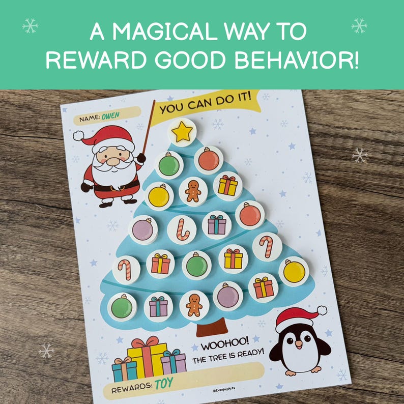Christmas Reward Chart for Kids | Santa Elf Behavior Board (PDF) - Etsy
