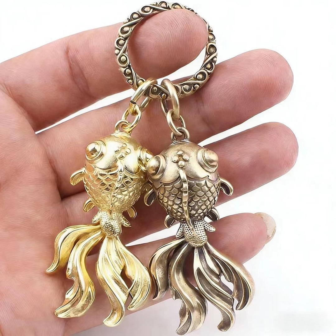Handmade Brass Koi Fish Keychain, Lucky Carp Keyring for Wealth ...