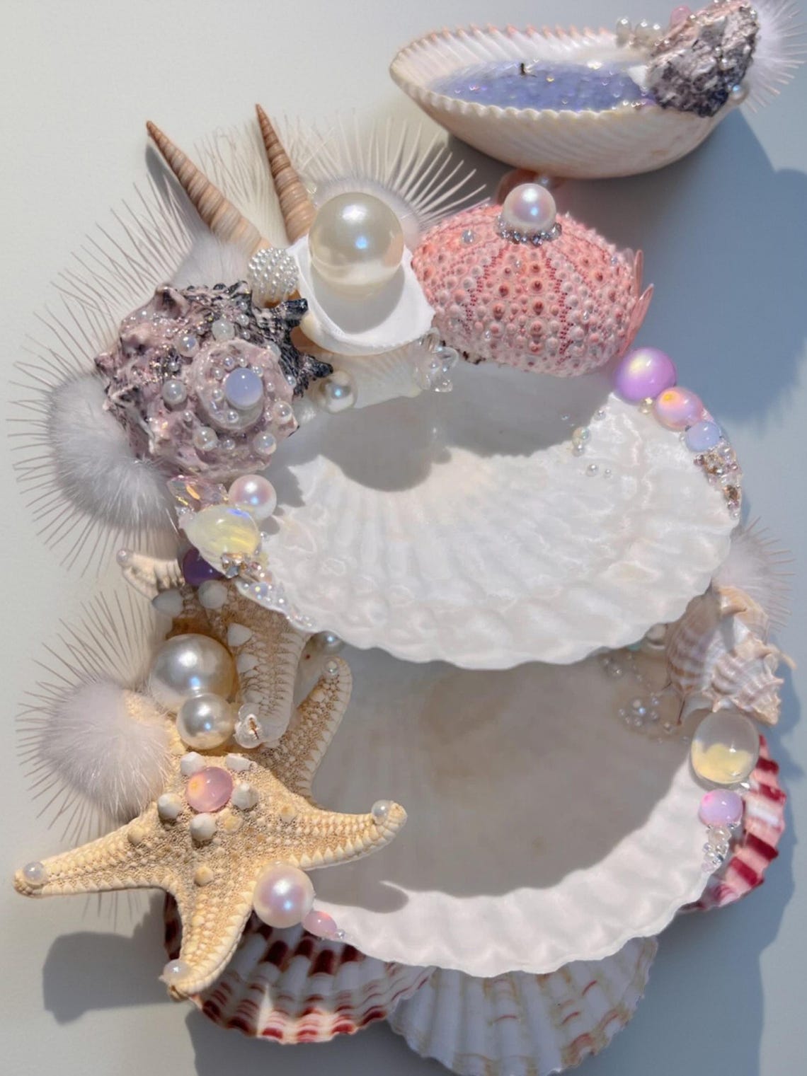 Handmade Seashell Candle Holder With Starfish, Ocean Theme Decor, Two ...