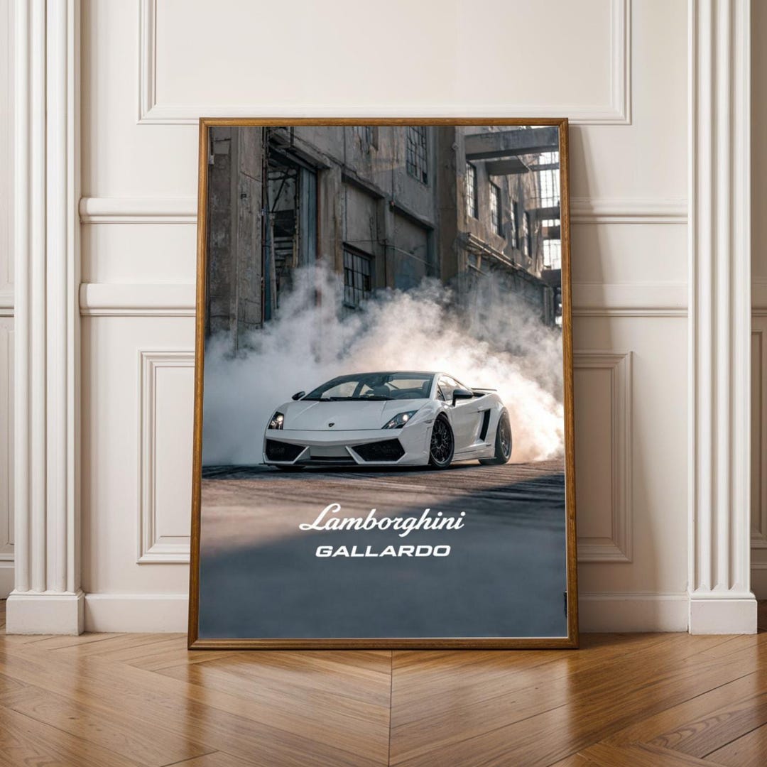 Lamborghini Gallardo Poster | White Supercar Wall Art | Industrial ...
