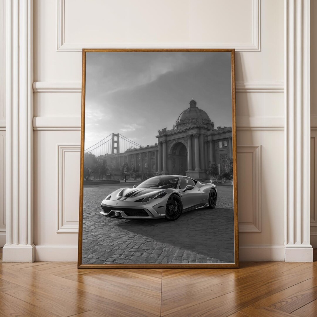Monochrome Ferrari 458 Speciale Car Urban Landscape Art Print | Black ...