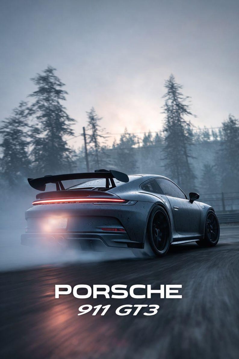 Porsche 911 992 GT3 Rear View Wall Art | Cinematic Supercar Print ...