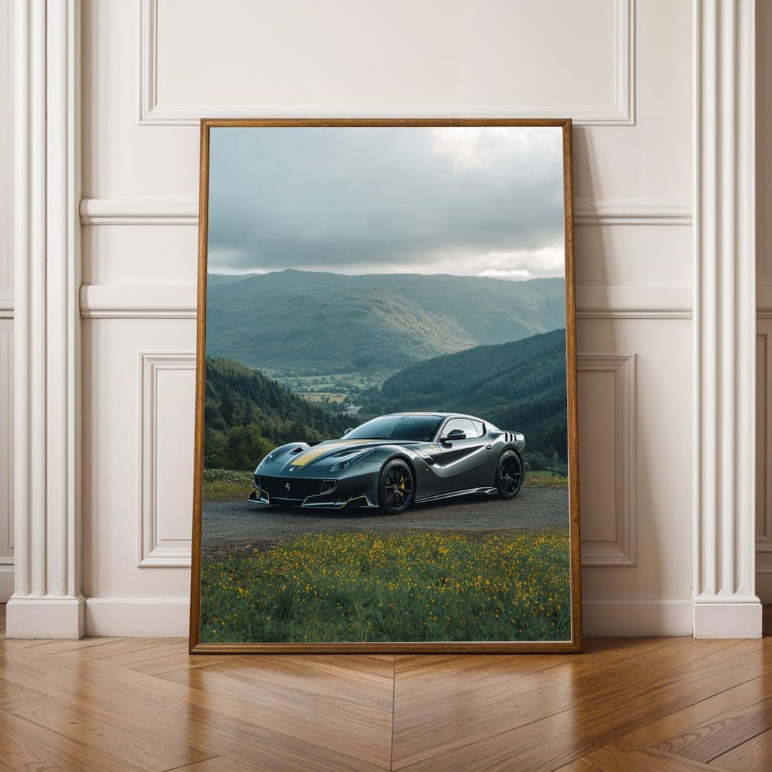 Ferrari F12 TDF Mancave Wall Art, Grey Ferrari V12 Supercar Print ...