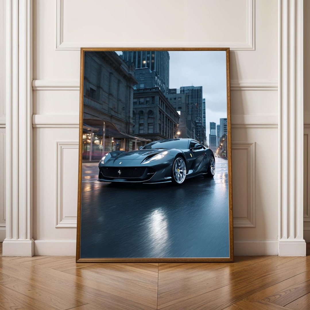 Ferrari 812 Superfast Wall Art Print, Dark Ferrari Supercar Night City ...