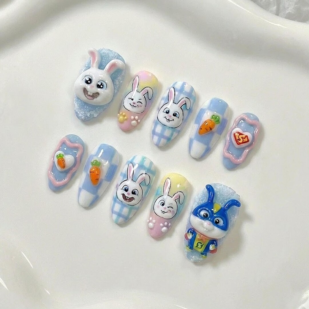 Handmade Captain Snowball Secret Life of Pets Almond Press on Nails, 3D ...