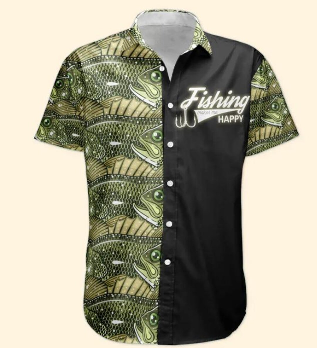 Fishing Hawaiian Shirt, Bass Fish Aloha Shirt, Fishing Makes Me Happy ...