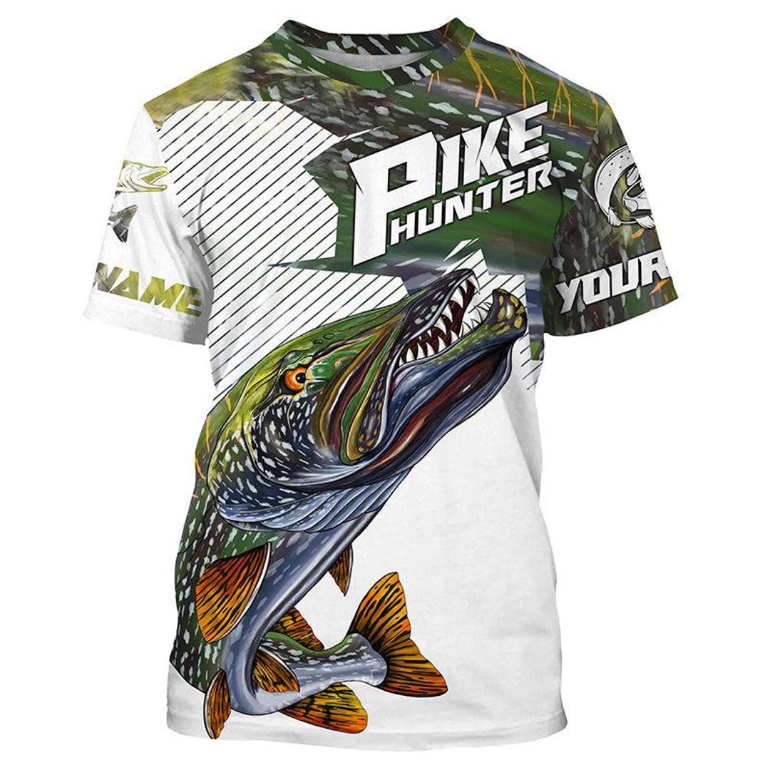 Personalized Pike Fishing Shirt Green, Custom Name Sleeve Tee, Pike ...
