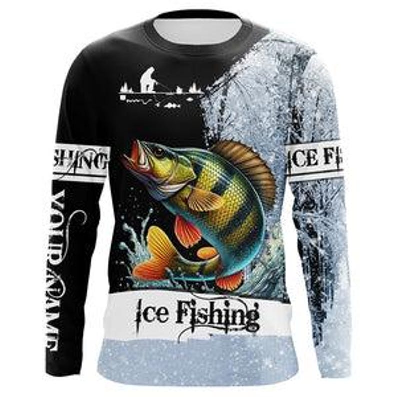 Personalized Ice Fishing Shirt 3D, Custom Name Sleeve Tee, Perch Fish ...