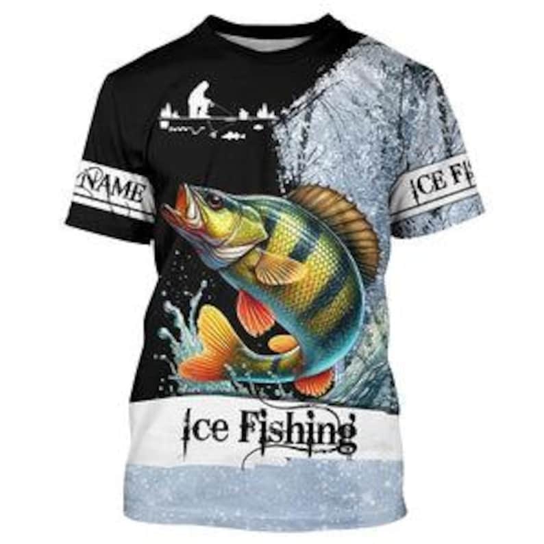Personalized Ice Fishing Shirt 3D, Custom Name Sleeve Tee, Perch Fish ...