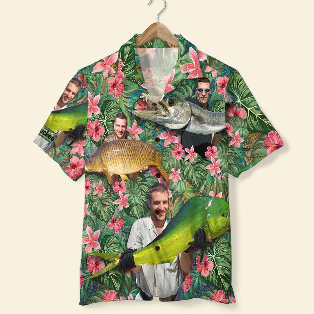 Custom Fishing Hawaiian Shirt With Photo, Personalized Angler Aloha ...