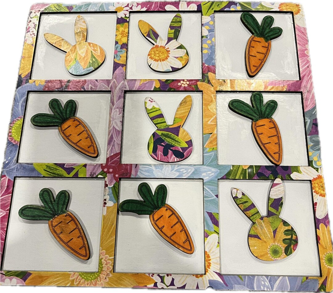 Easter Bunny & Carrot Tic-tac-toe Game | Spring Floral Theme | Reusable ...