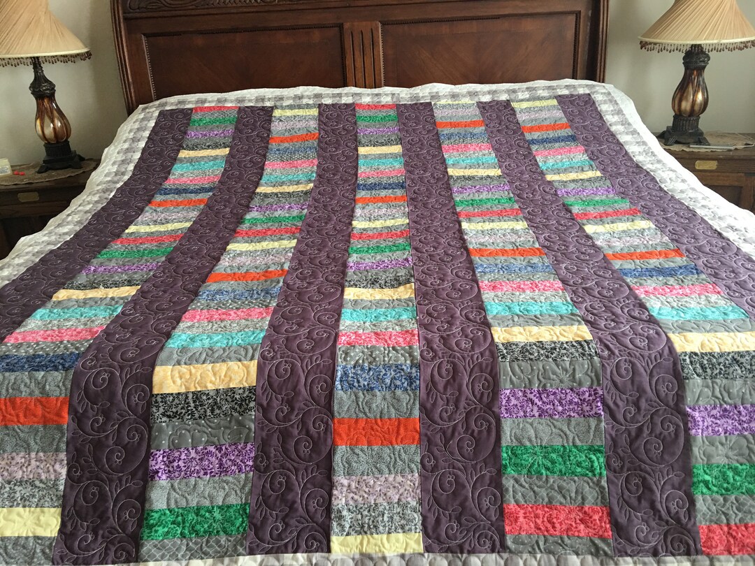 Rainbow Rows Queenhandmade Pieced Quilt - Etsy