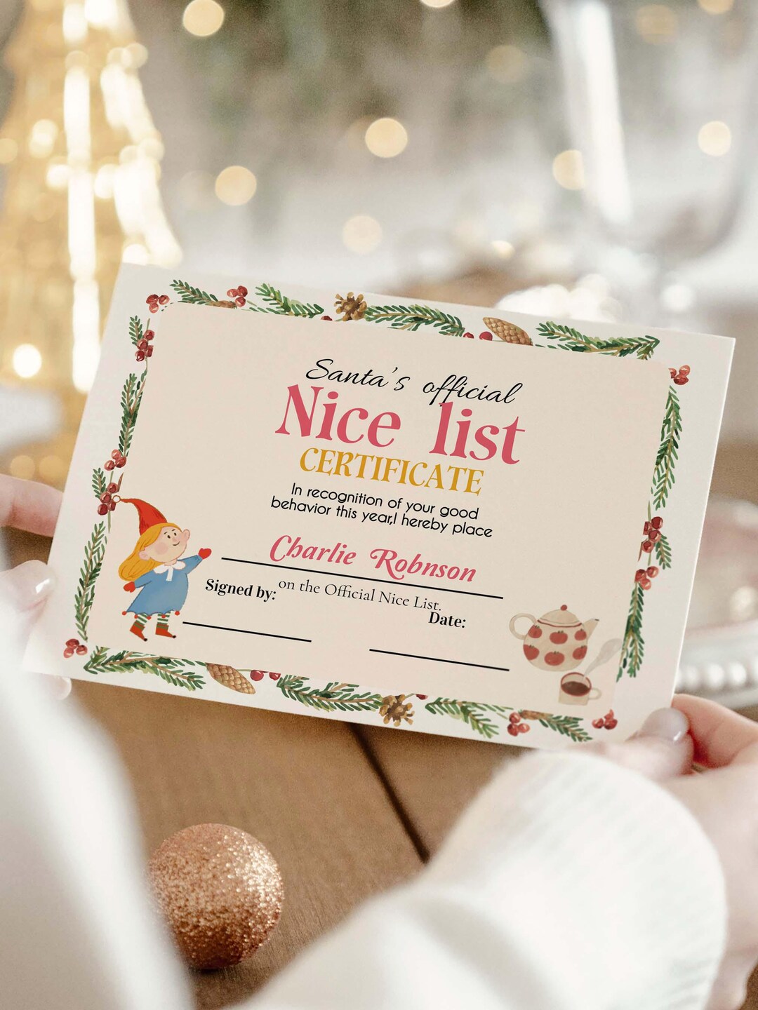 Editable Nice List Certificate Printable Santa Approved Award, Hand ...