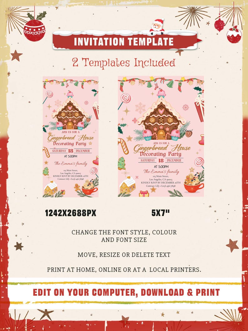 Editable Gingerbread House Party Invitation Christmas Cookie Decorating ...