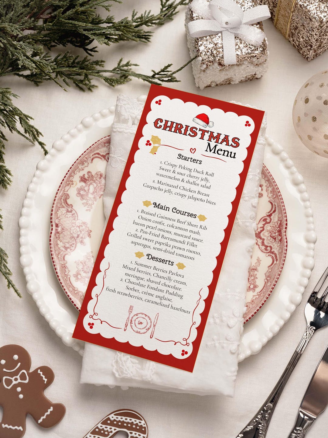 Hand-painted Santa Menu Template Christmas Menu Holiday Party Dinner ...