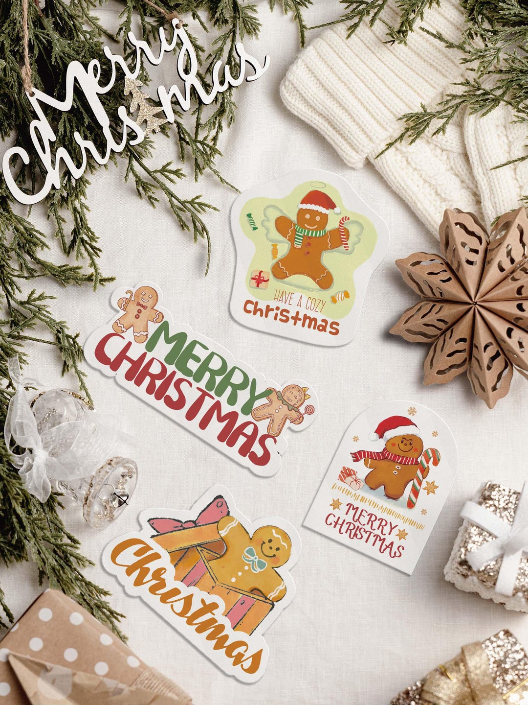 Printable Christmas Gingerbread Man Gift Tag Sets Holiday Party Favor ...