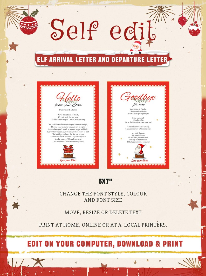 Editable Elf Hello Goodbye Letter Set Digital Template Christmas Elf ...