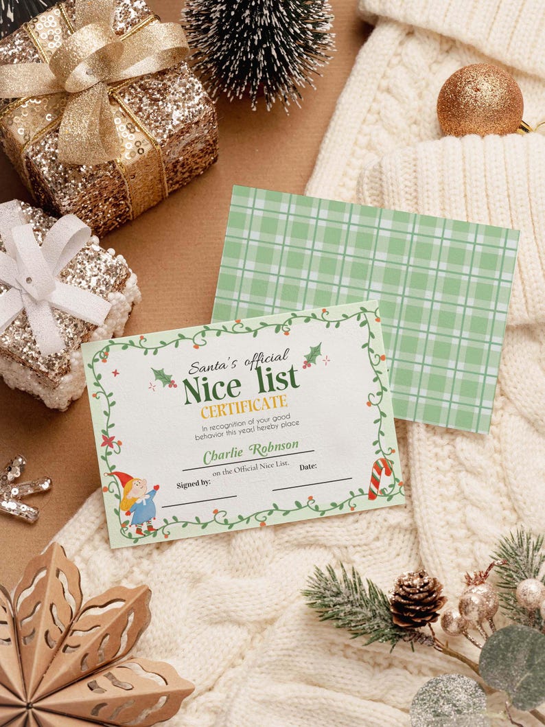 EDITABLE Nice List Certificate Template Printable Instant Download Hand ...