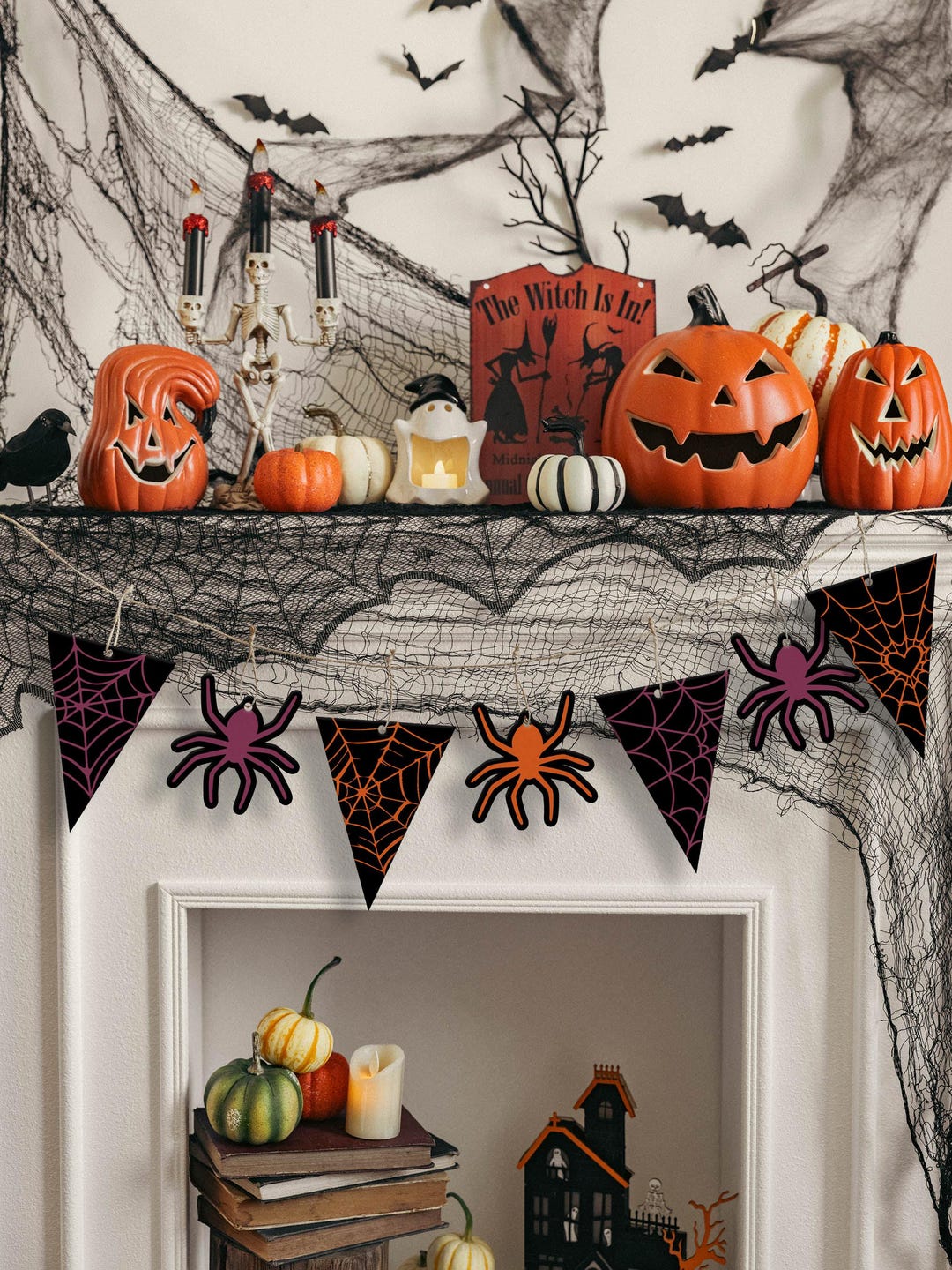 Spider & Web Bunting Banner Digital Download, Creepy Halloween Party ...
