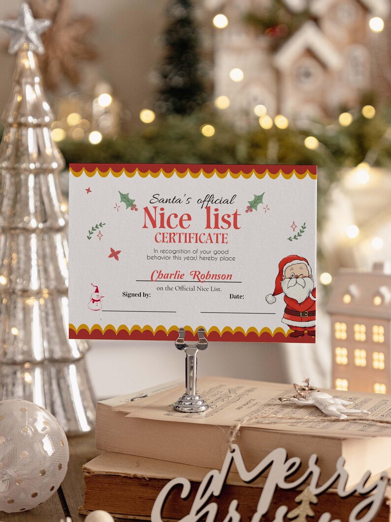 EDITABLE Nice List Certificate Template Printable Instant Download Hand ...